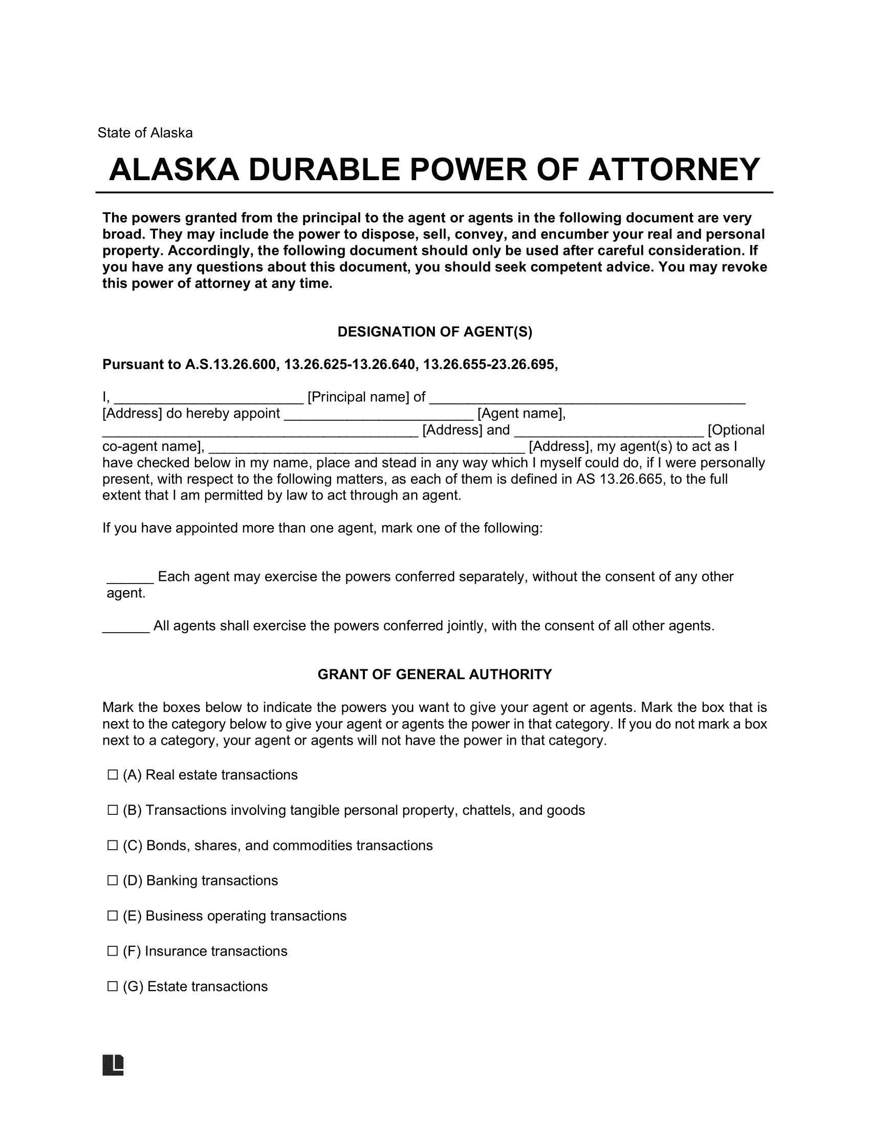 Free Alaska Power of Attorney Forms | PDF & Word