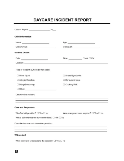 Free Daycare Incident Report Form | PDF & Word