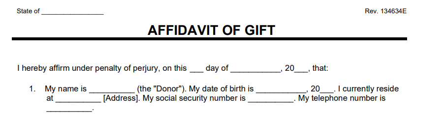 Free Gift Affidavit Form | PDF & Word