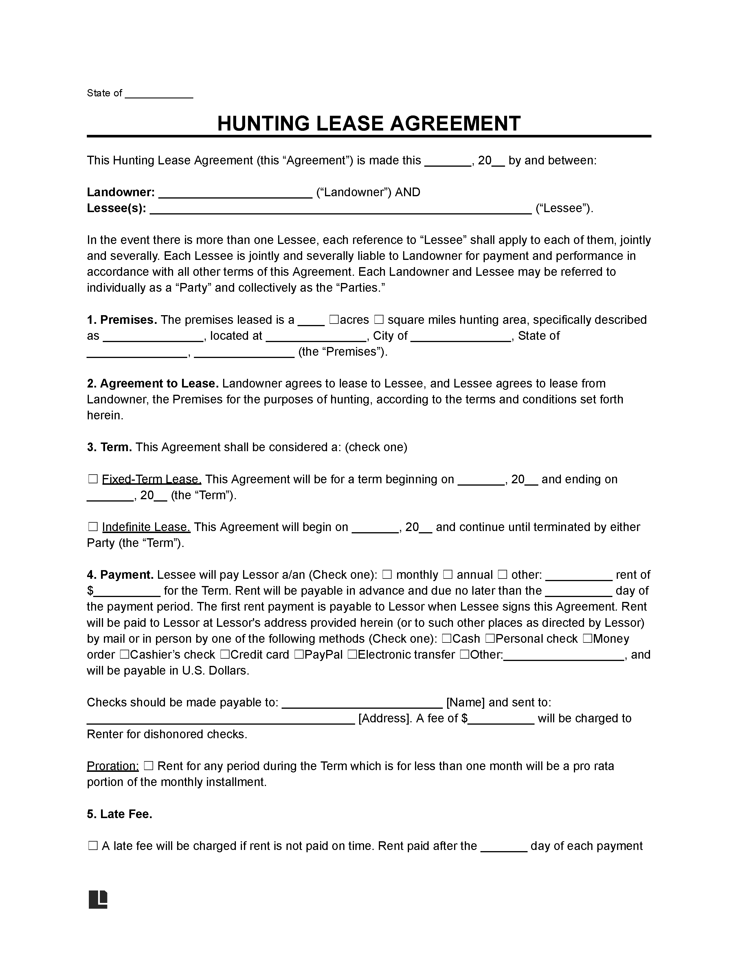 Free Hunting Lease Agreement | PDF & Word