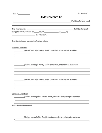 Free Living Trust Amendment Form | PDF & Word